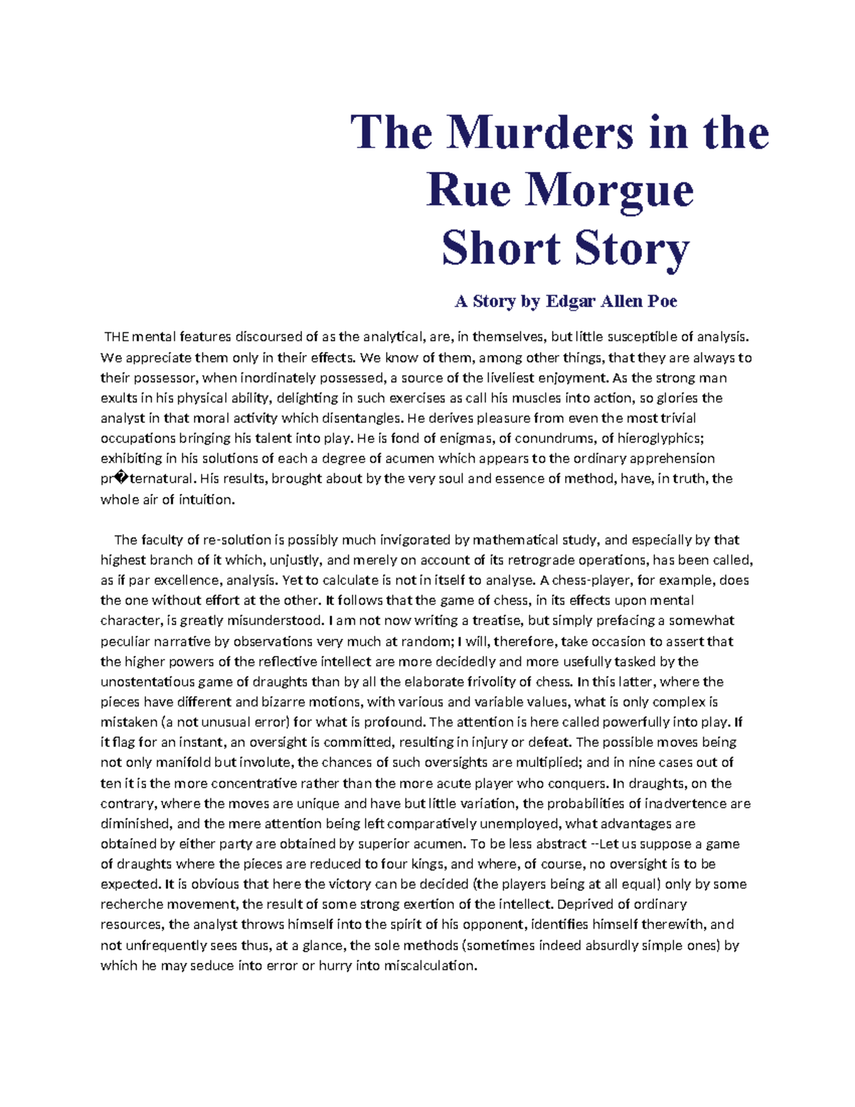The Murders in the - notes - The Murders in the Rue Morgue Short Story ...