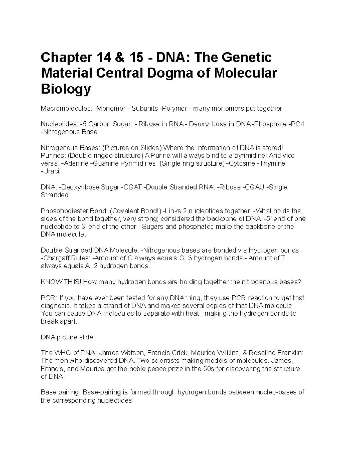 DNA: The Genetic Material Central Dogma of Molecular Biology - Chapter ...