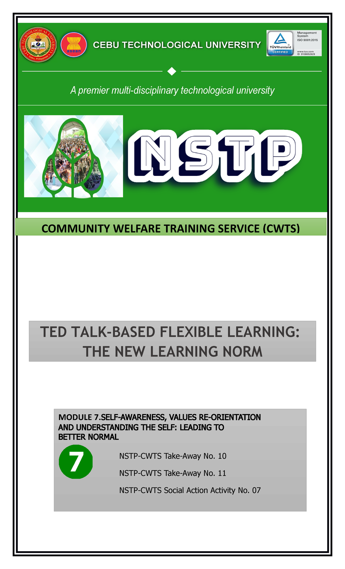 Module 7 unified course pack CWTS 1 2021 2022 - TED TALK-BASED FLEXIBLE ...