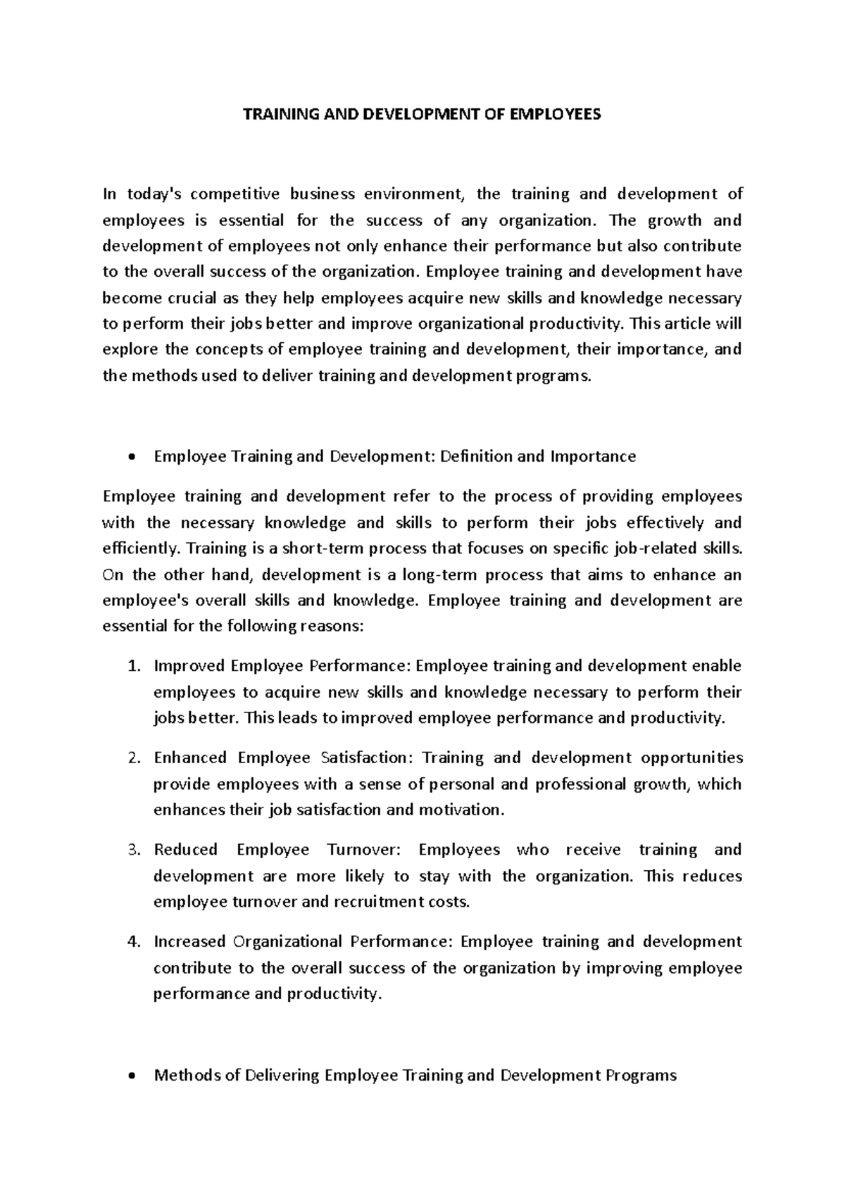 Training AND Development OF Employees - TRAINING AND DEVELOPMENT OF ...