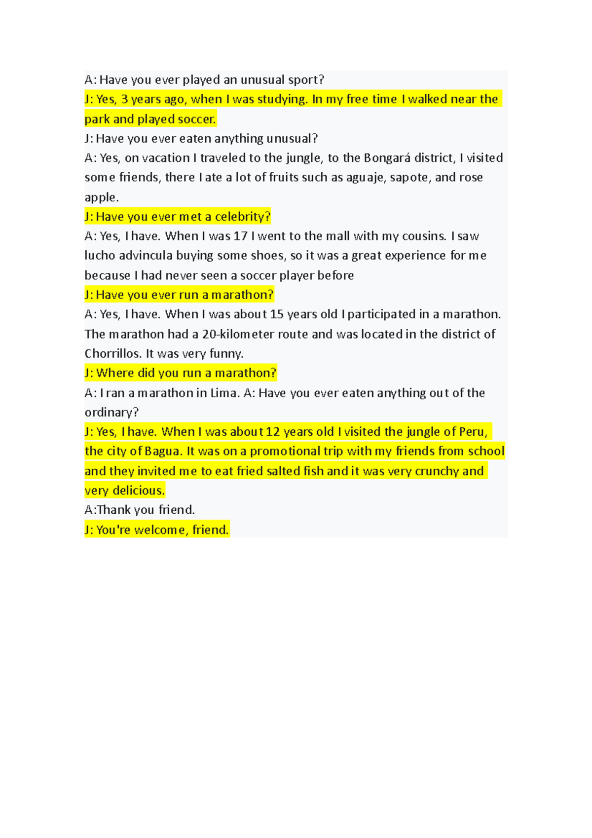 Ingles semana 8 - adasdasd - A: Have you ever played an unusual sport ...