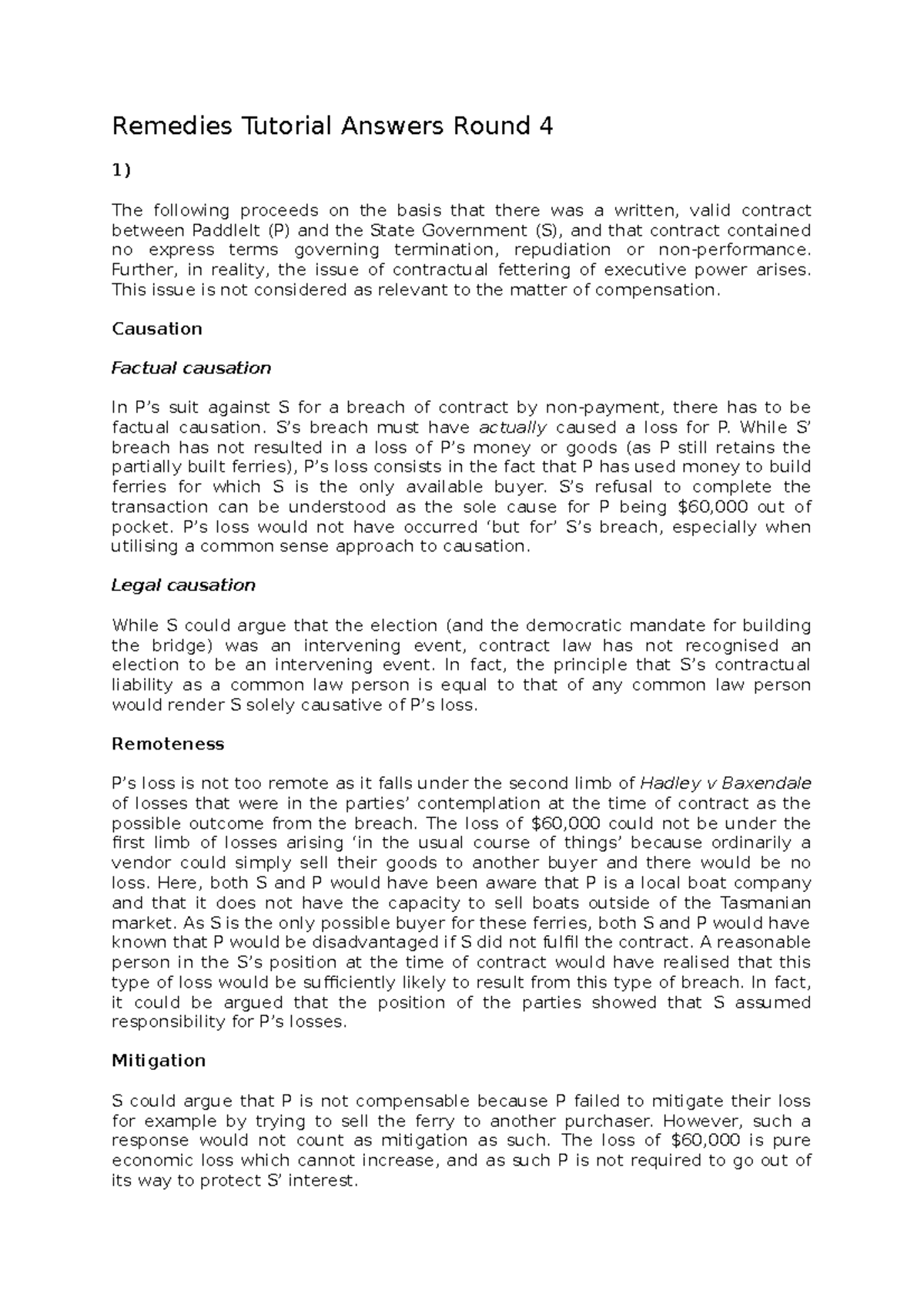 Remedies Tutorial Answers Round 4 - Further, in reality, the issue of ...