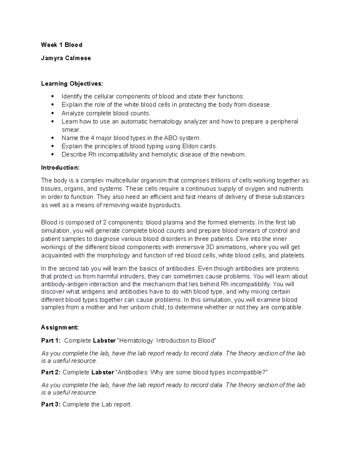Week 1 lab - Lab questions - Week 1 Blood Jamyra Calmese Learning ...