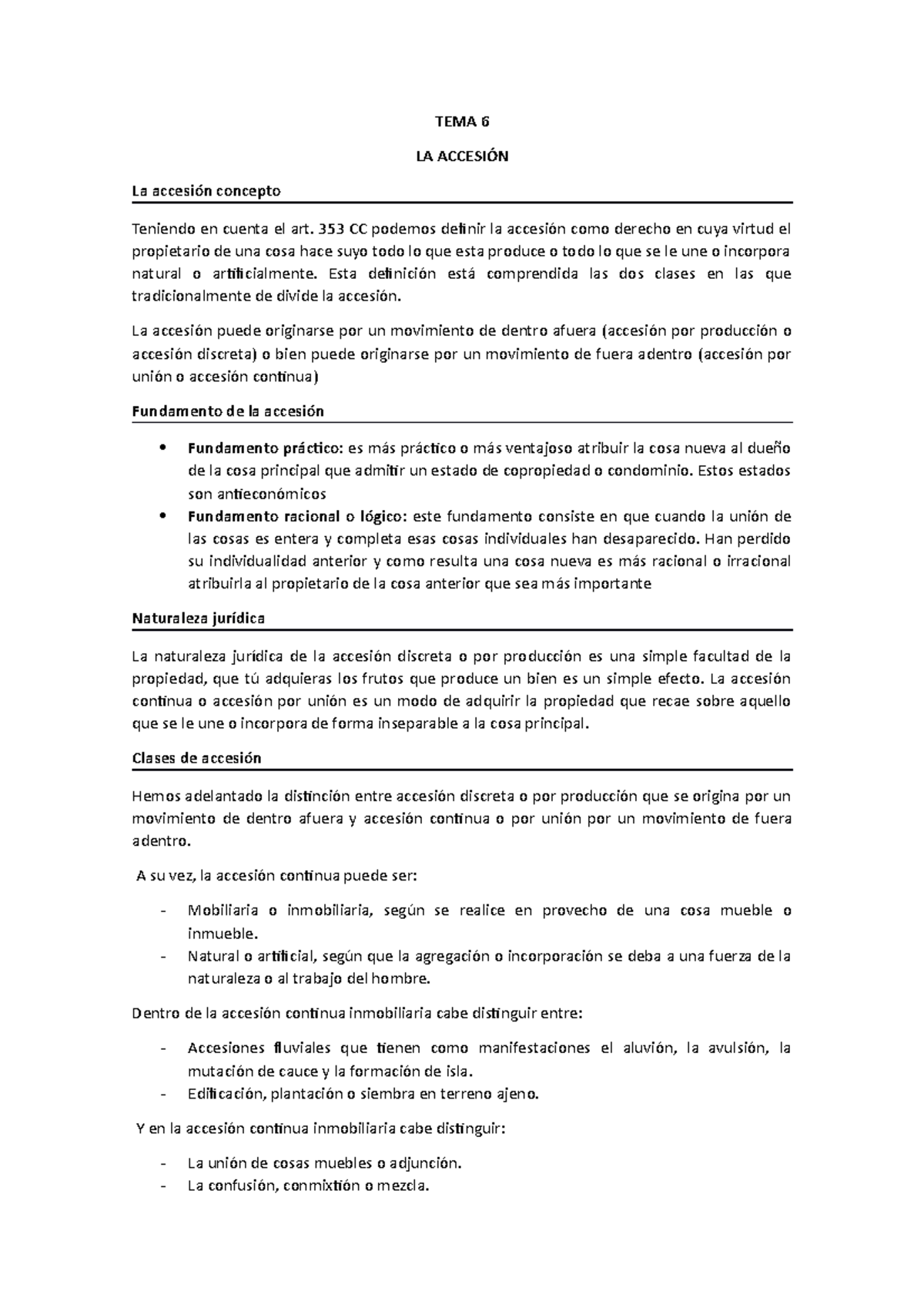 Tema 6 LA ACCESIÓN - TEMA 6 LA ACCESIÓN La accesión concepto Teniendo ...