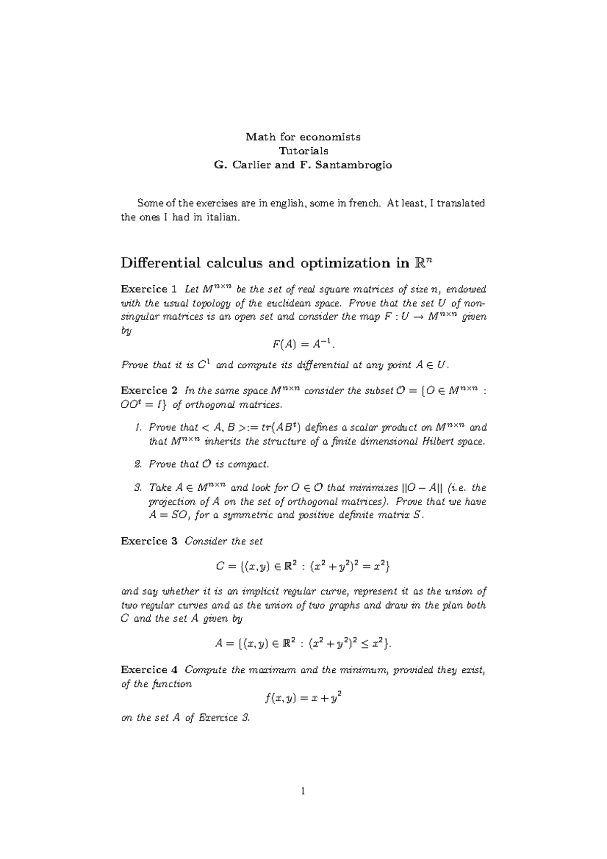 Exos mathematics MQEF - Math Camp - HEC Paris - Studocu