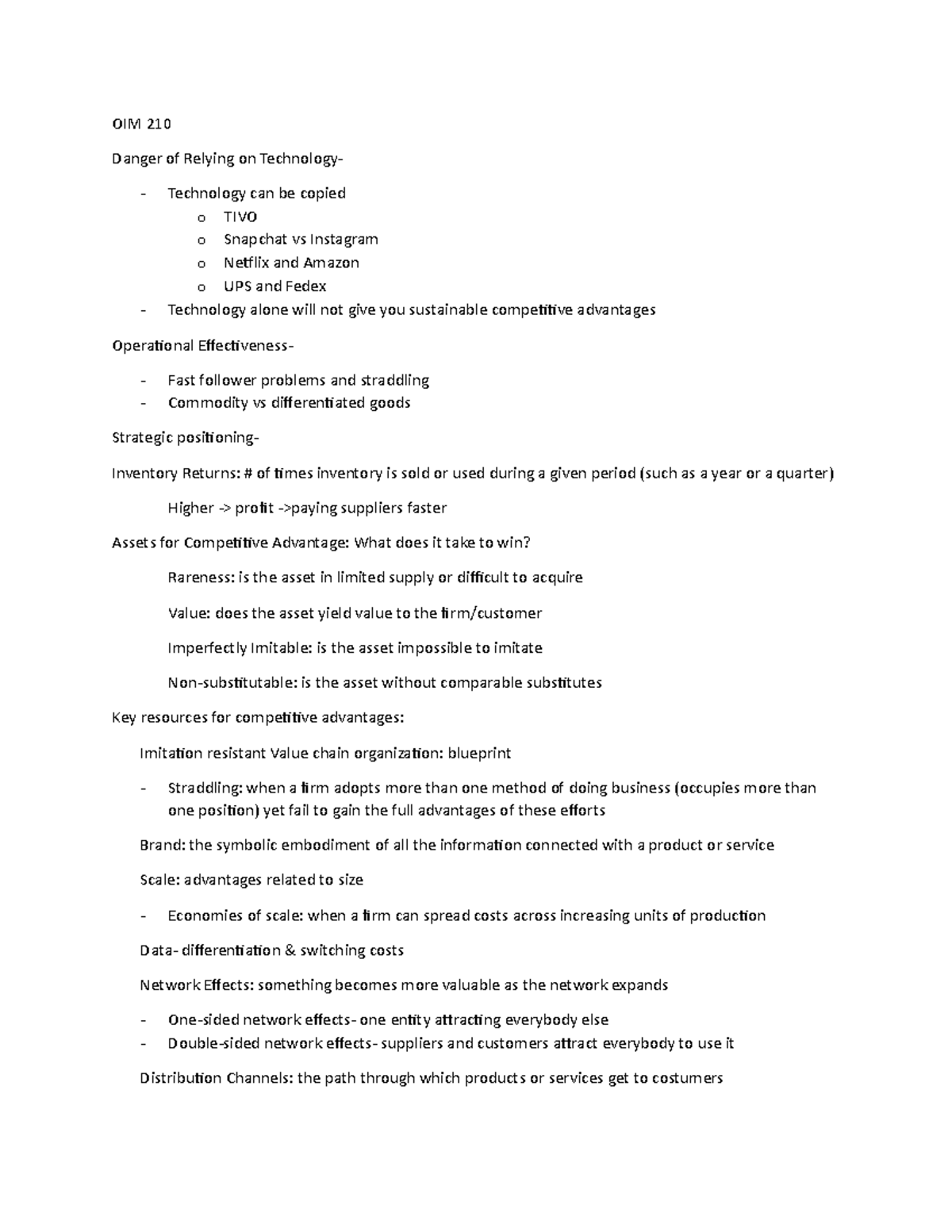 OIM210 - OIM 210 with Nora Junaid. Class notes from lecture (NOT LAB ...