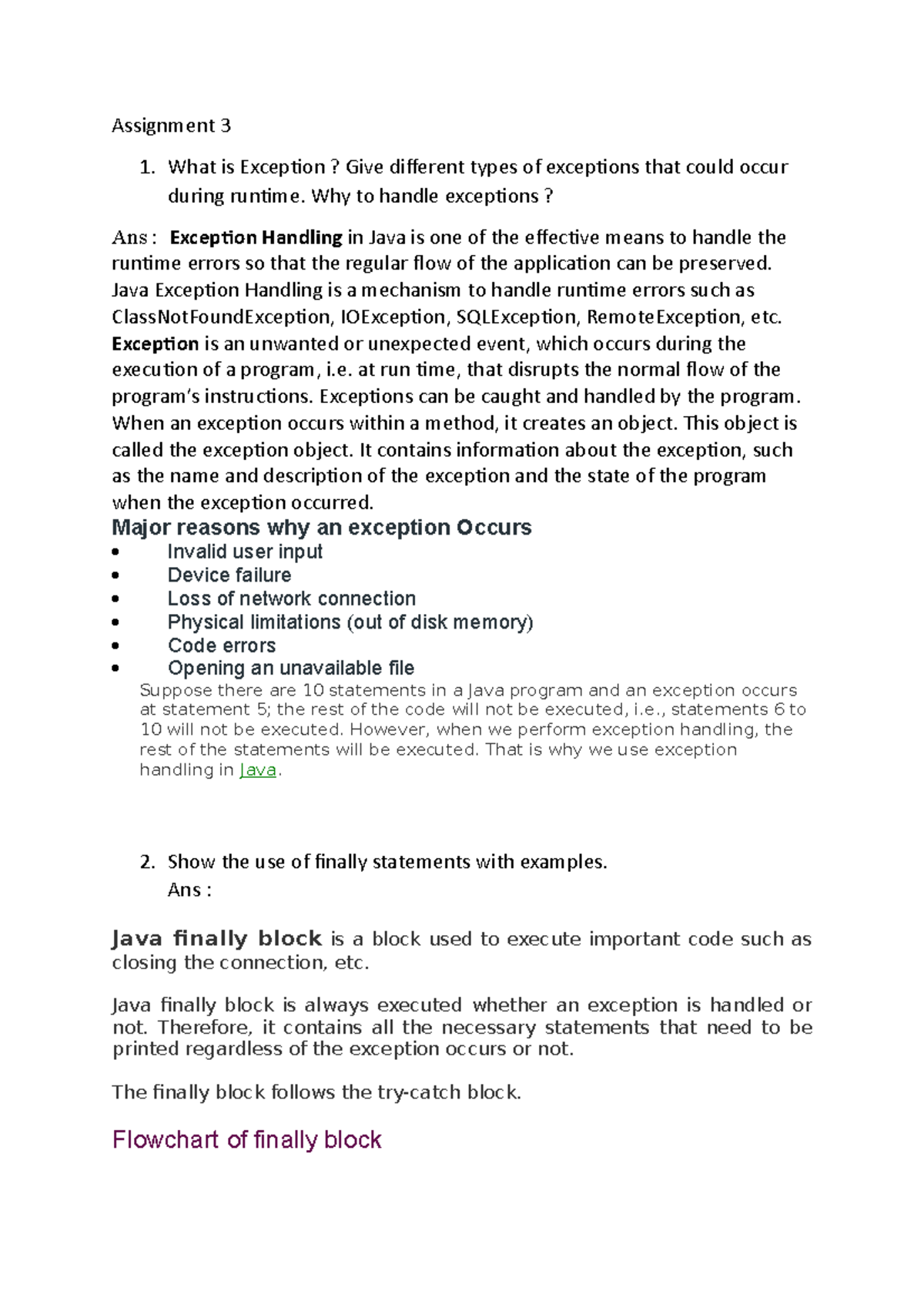 Assignment 3 Ajshkajhdk Assignment 3 1 What Is Exception Give Different Types Of