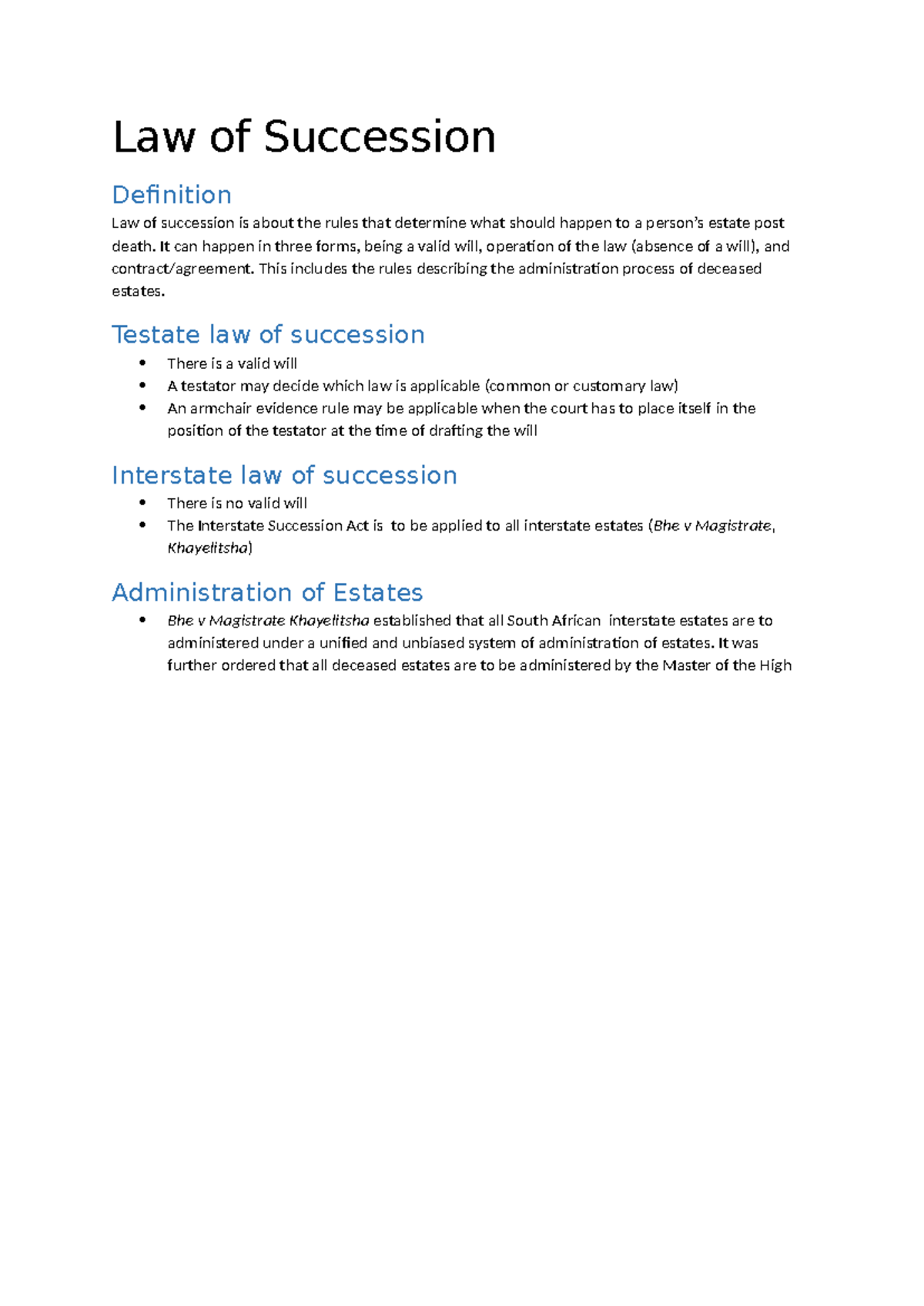 Law of Succession Notes - Law of Succession Definition Law of ...