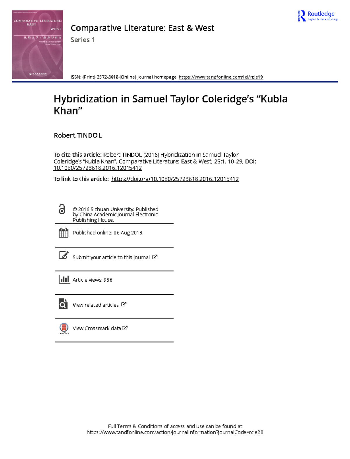 Hybridization in Samuel Taylor Coleridge s Kubla Khan - Full Terms ...