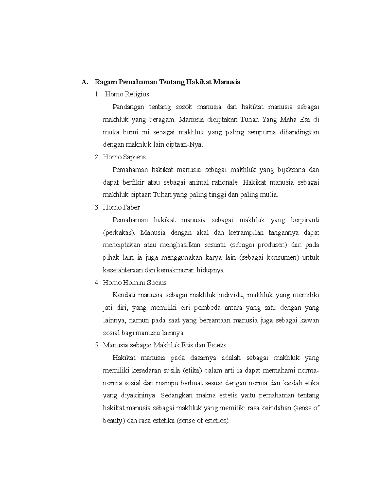 Ragam Pemahaman Tentang Hakikat Manusia - A. Ragam Pemahaman Tentang ...