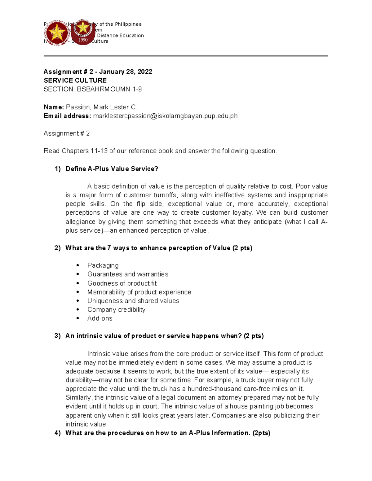 Passion Mark Lester C - Assignment#2 - (HRM 101) - Polytechnic ...