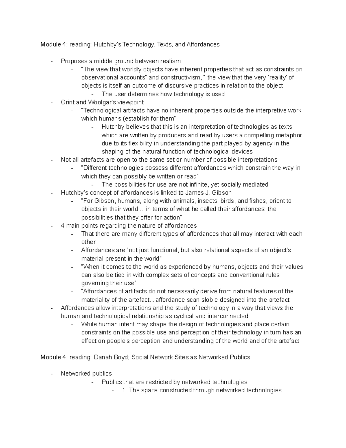 Module 4 Notes - Module 4: reading: Hutchby’s Technology, Texts, and ...