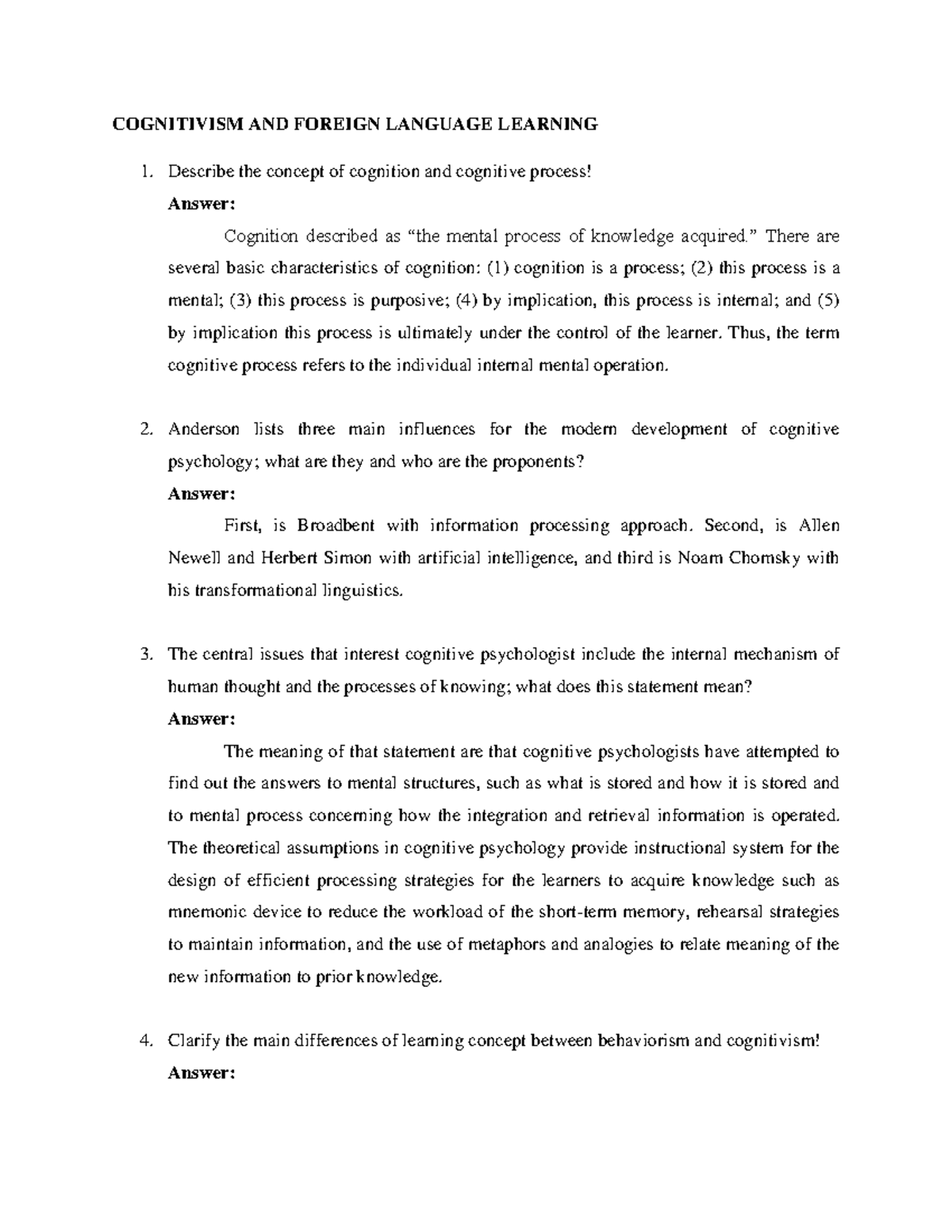 Cognitivism and Foreign Language Learning - COGNITIVISM AND FOREIGN ...