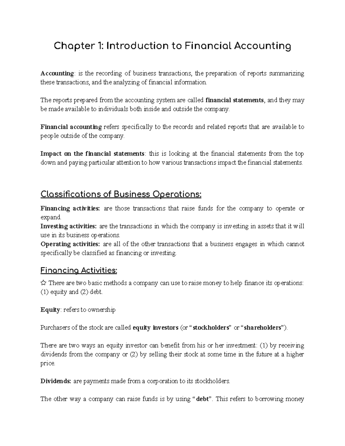 Chapter 1 Introduction to Financial Accounting - Chapter 1 ...