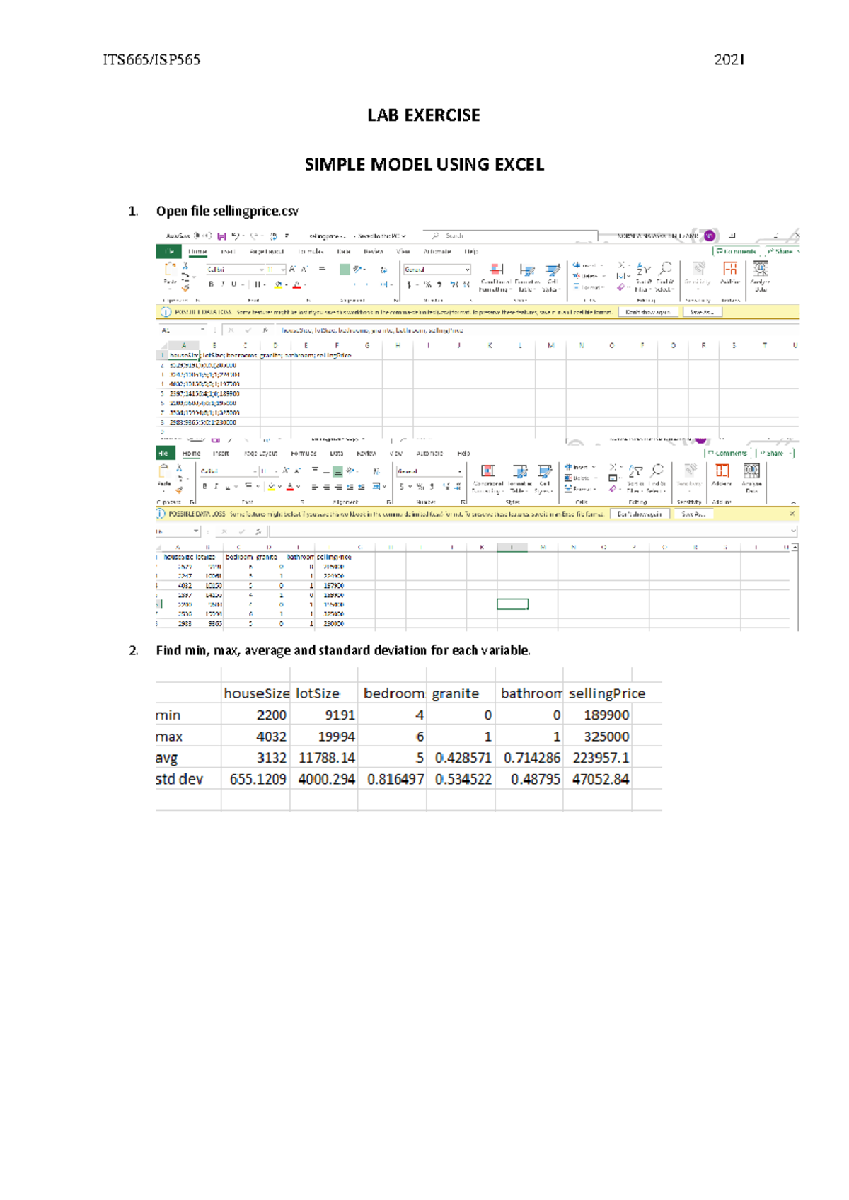 ALIA WEEK 2 - Simple Model - Machine Learning - ITS665/ISP565 2021 LAB EXERCISE SIMPLE MODEL ...