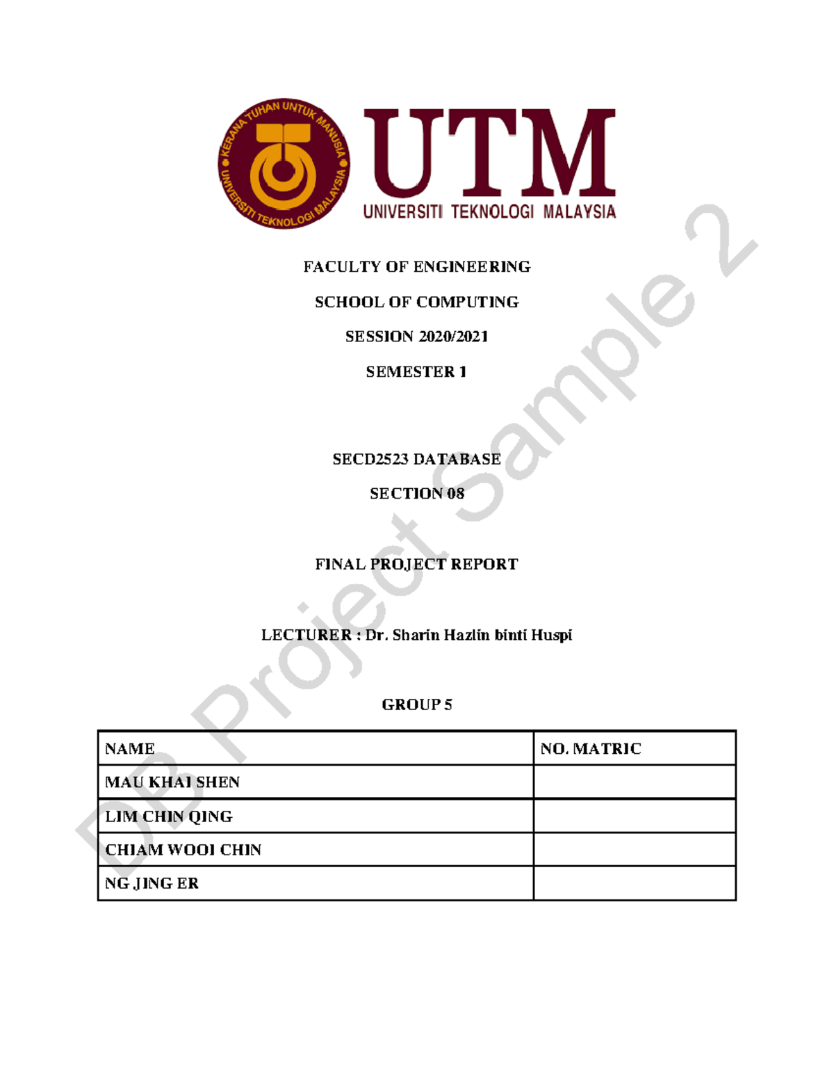 DB Sample 2 - Past paper - ####### FACULTY OF ENGINEERING ...