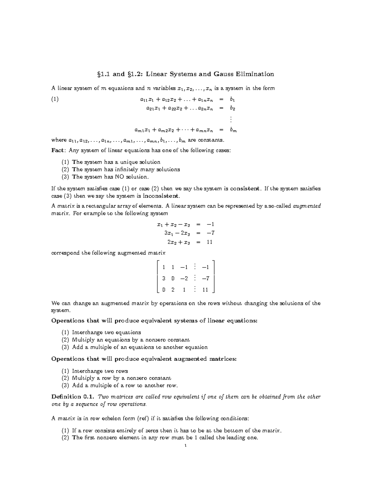 1. Gauss elimination - teacher 3 - §1 and§1: Linear Systems and Gauss ...