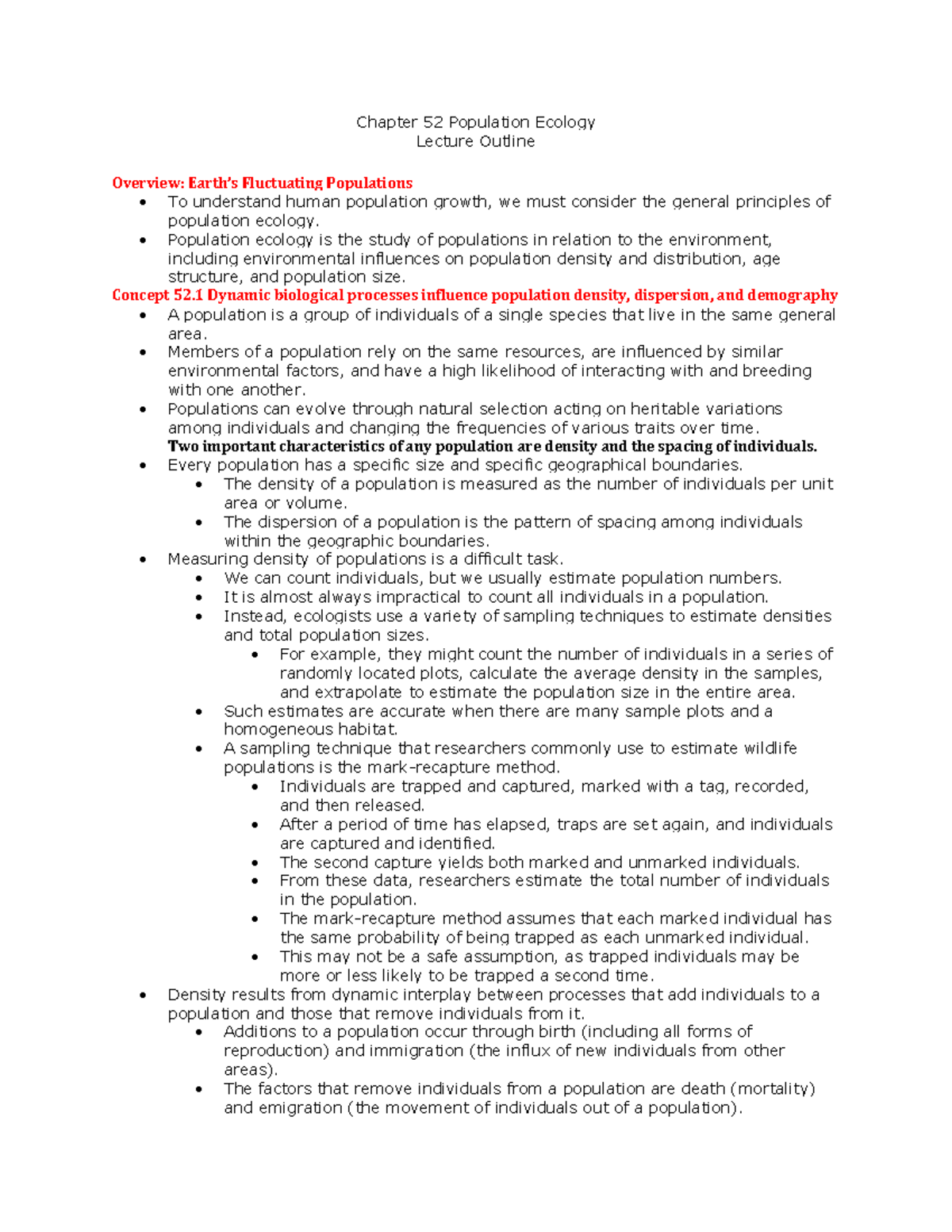 Biology Chapter 52 - Population Ecology - Chapter 52 Population Ecology ...