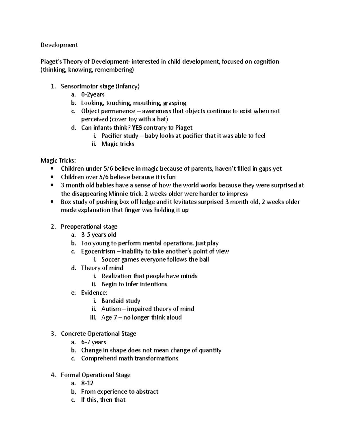 Development - Dr. Short - Development Piaget’s Theory of Development ...