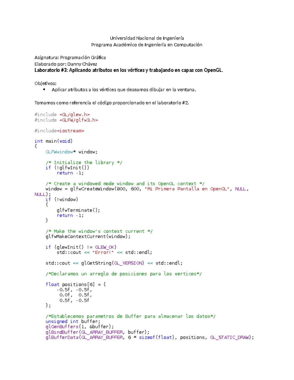 Laboratorio #3 Open GL Programacion Grafica 2024 - Universidad Nacional de Ingeniería Programa ...