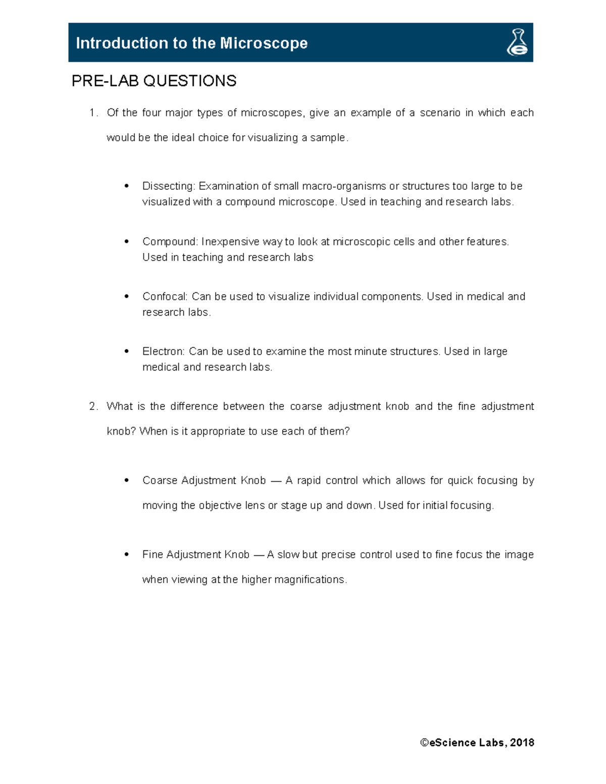 BIO Lab 1 - BIO Lab 1 Assignment - PRE-LAB QUESTIONS Of the four major ...