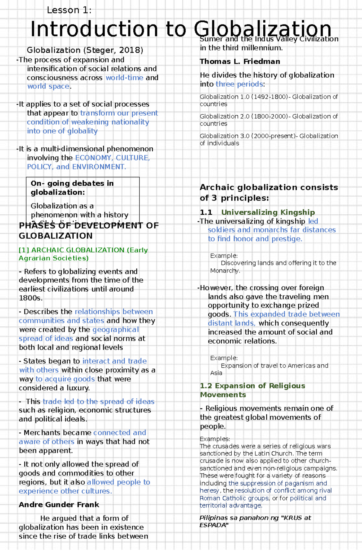 Lesson 1- Introduction to Globalization - Globalization (Steger, 2018) -The process of expansion ...