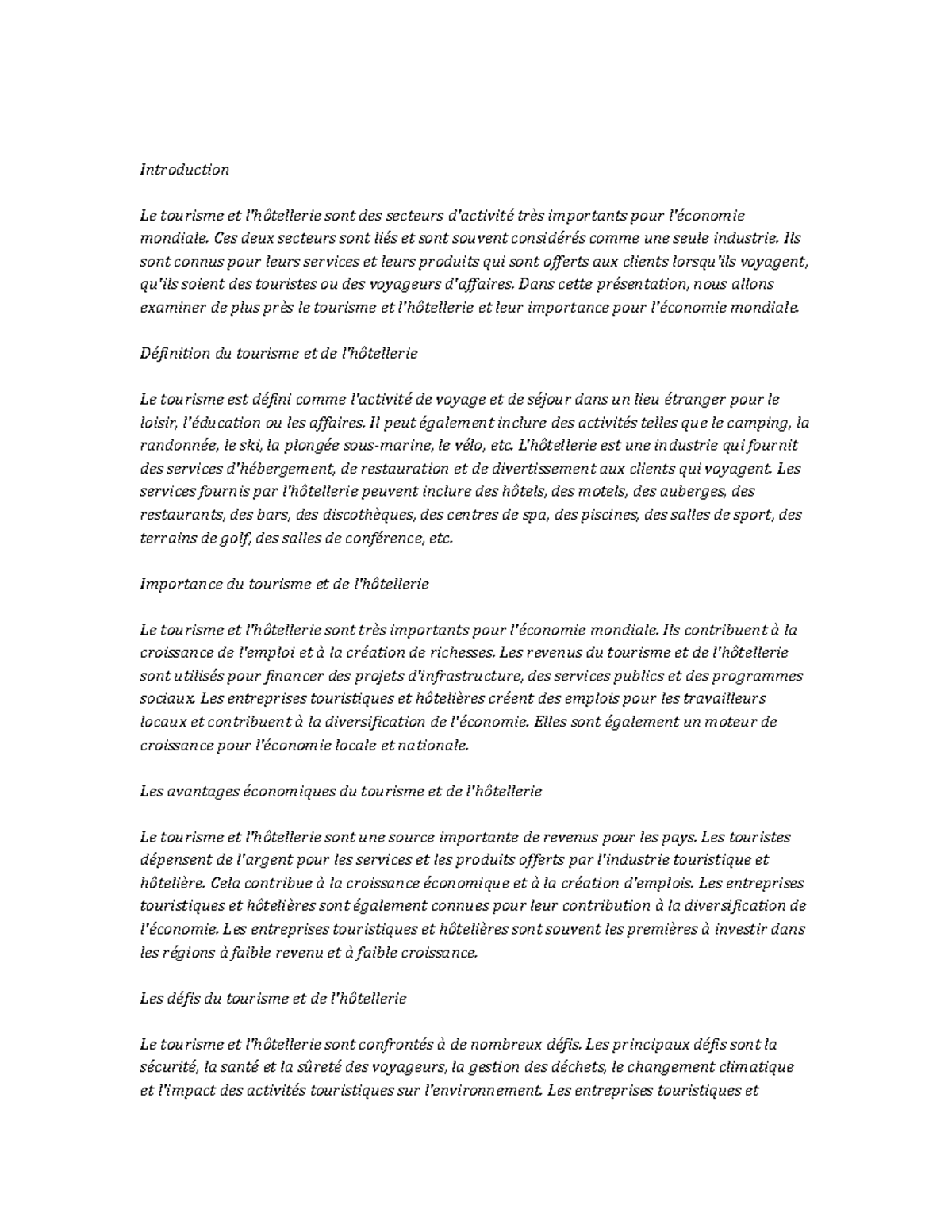 Tourism and Hospitality Study Notes - Introduction Le tourisme et l ...