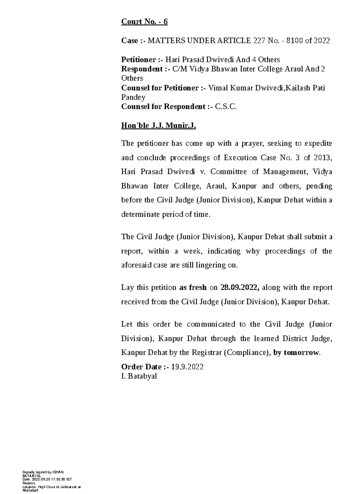 A227(A) 8100 2022 - Court No. - 6 Case :- MATTERS UNDER ARTICLE 227 No ...