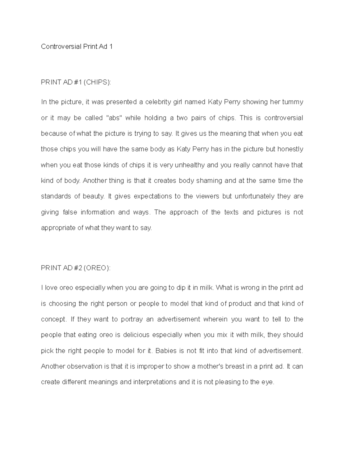 Controversial Print Ad 1 - This is controversial because of what the ...