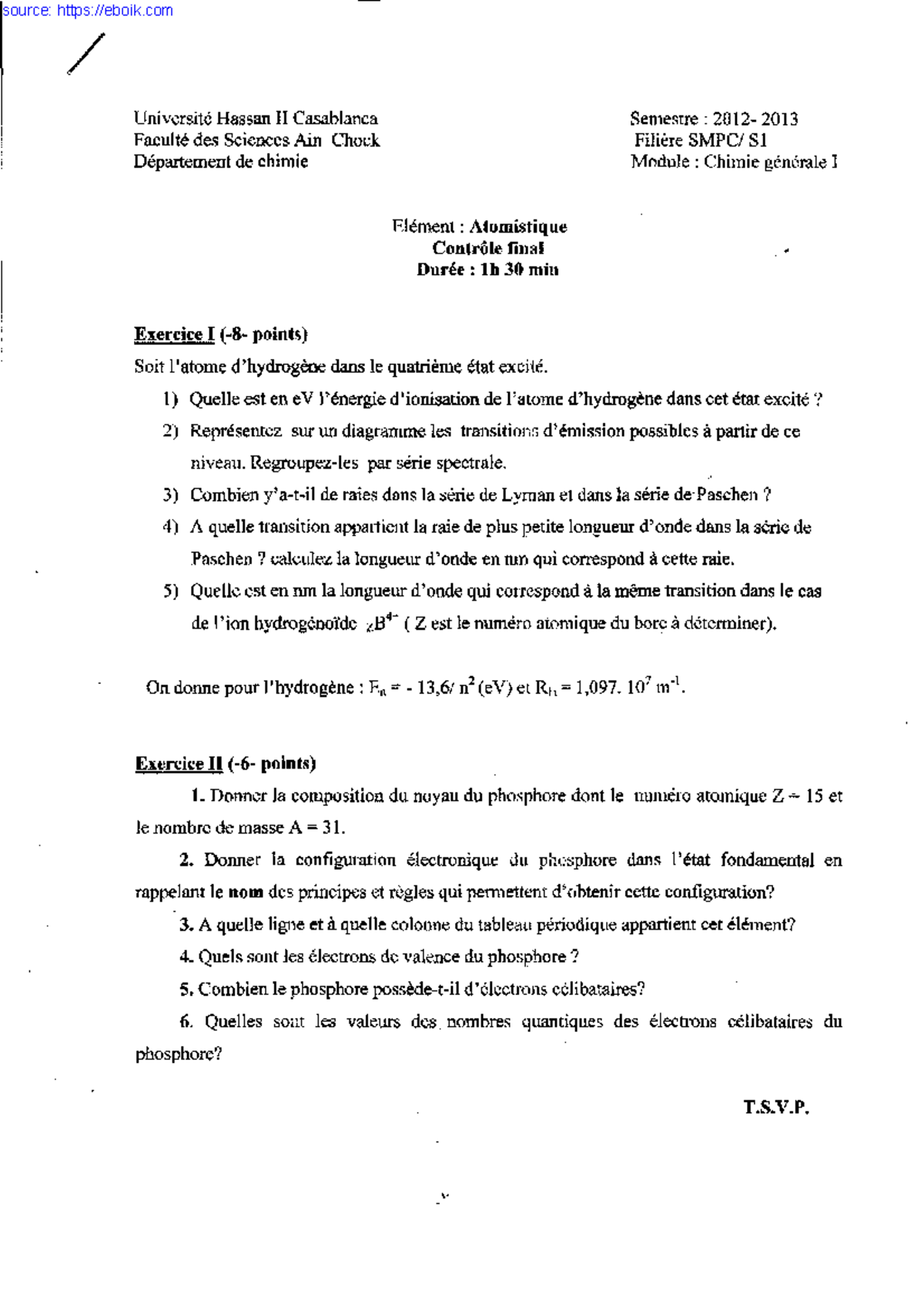 Atomistique-examen-corrige-01 compressed - Atomistique - source: eboik - Studocu