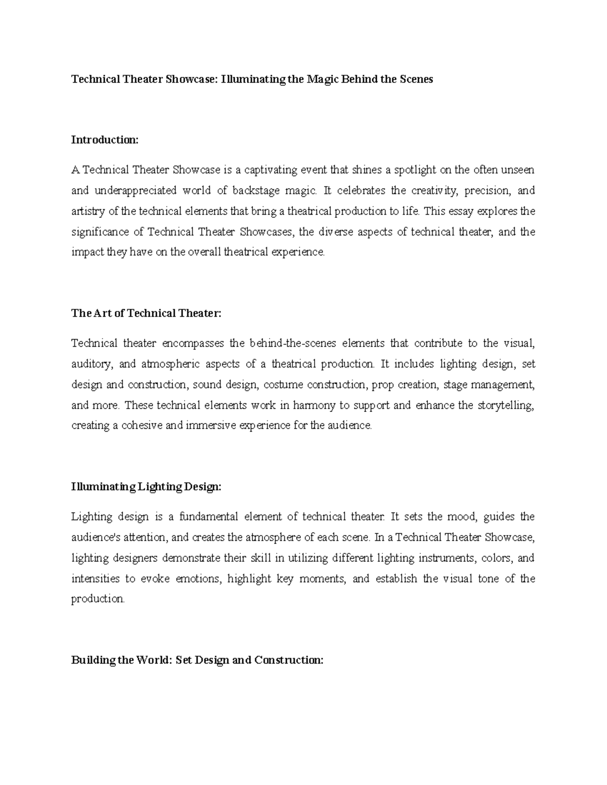 Technical Theater Showcase - It celebrates the creativity, precision ...