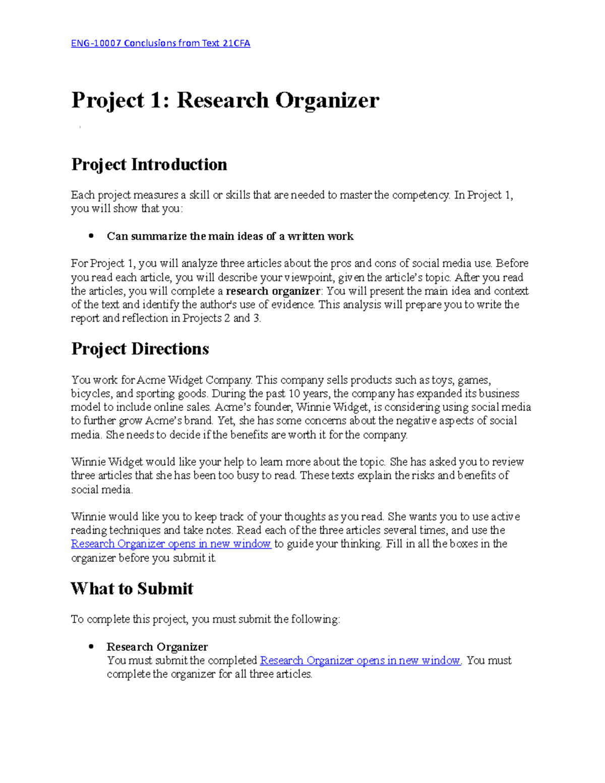 ENG-10007 Conclusions from Text 21CFA - Project 1: Research Organizer ...