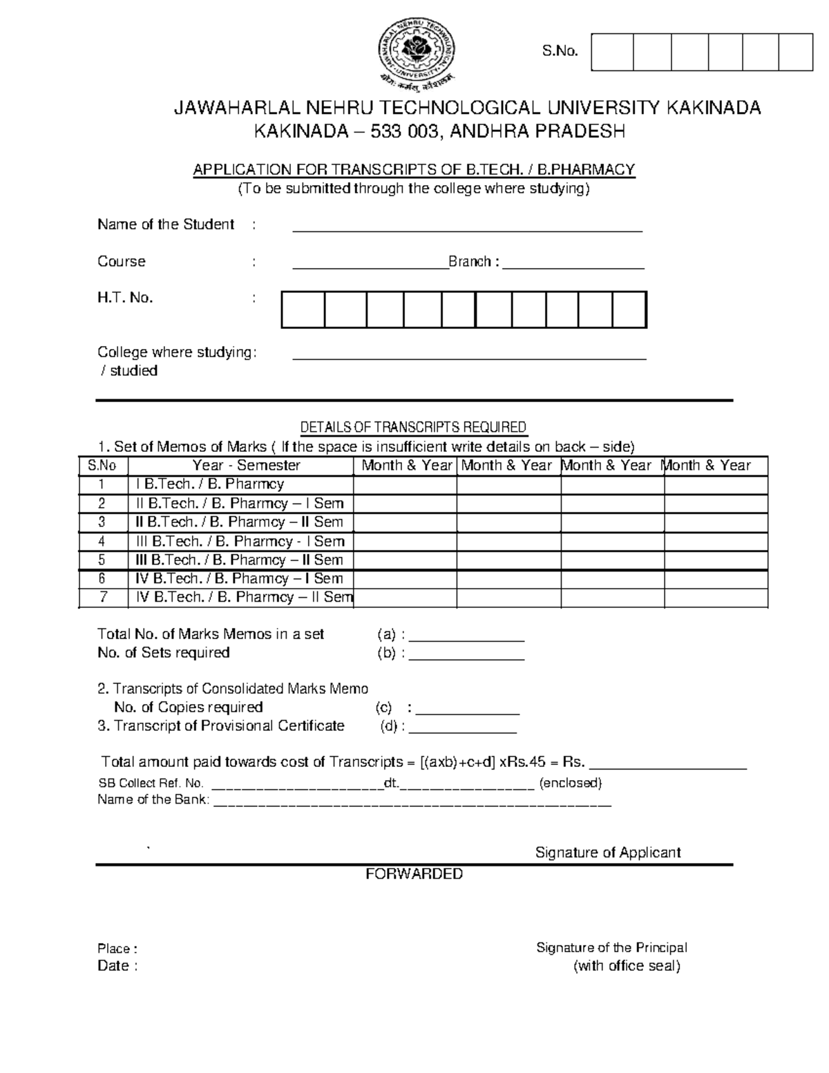 Jntuk UG-Transcript application - S. JAWAHARLAL NEHRU TECHNOLOGICAL UNIVERSITY KAKINADA KAKINADA ...