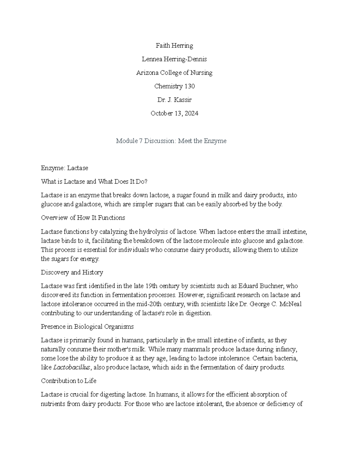 CHM Mod 7 Group Assign Enzyme - Faith Herring Lennea Herring-Dennis ...