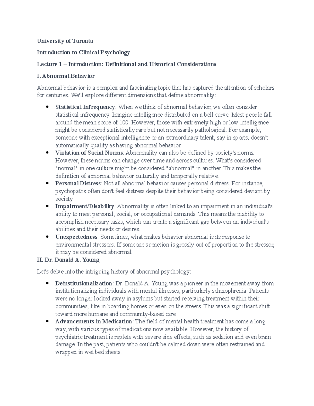 Lecture 1 Introduction to Clinical Psychology - University of Toronto ...