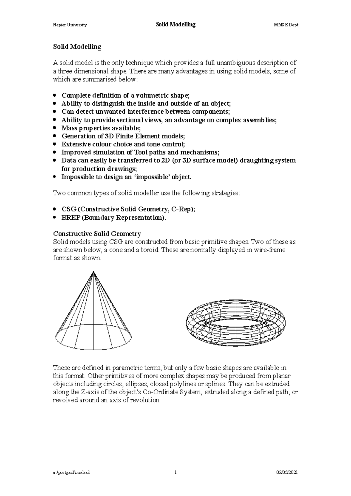 Handout 5 Solid - CAD notes - Napier University Solid Modelling MMSE ...