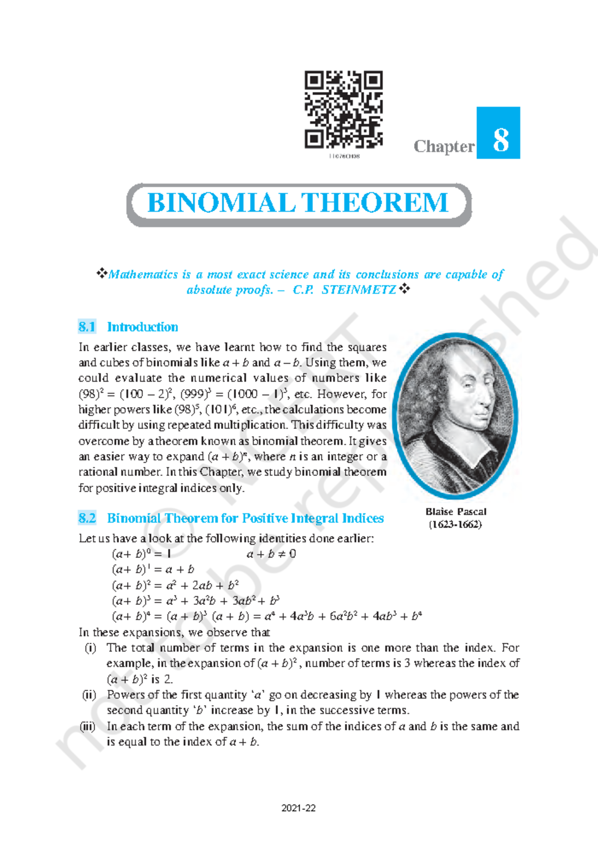 8. Binomial Theorem - Maths notes - v Mathematics is a most exact ...