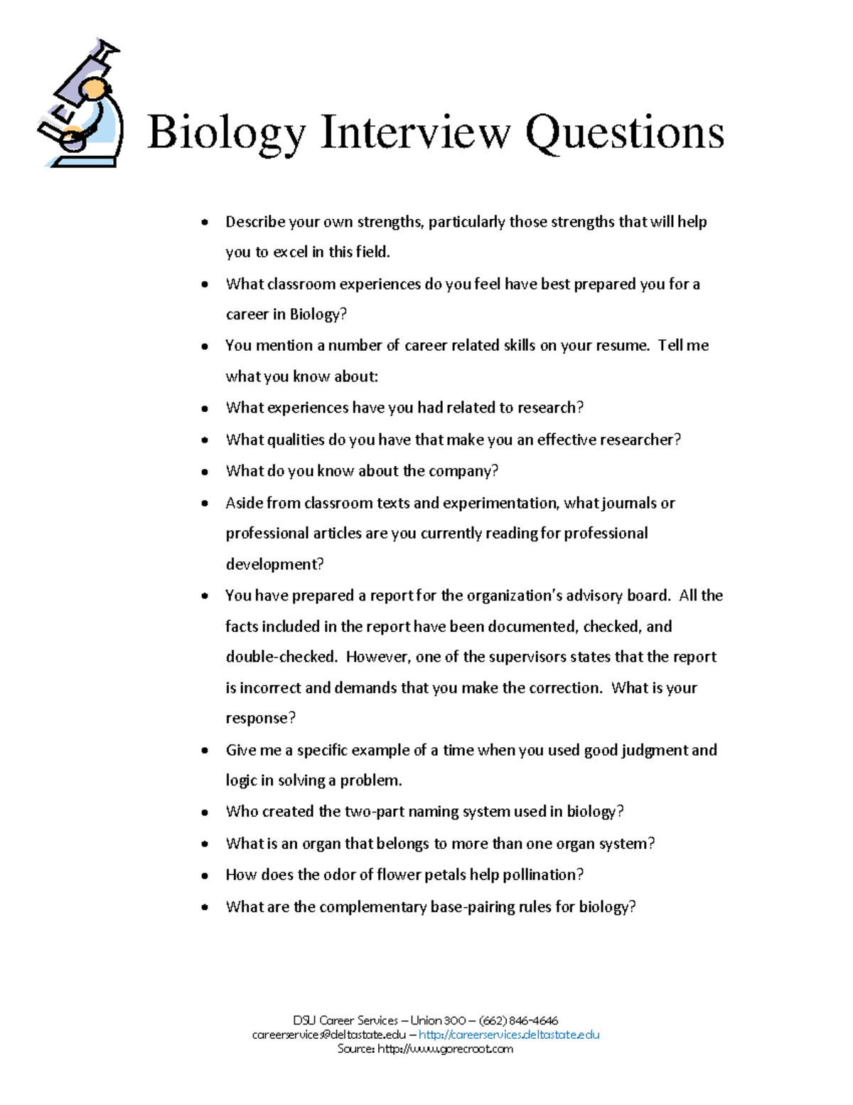 Biology Interview Questions - careerservices@deltastate Career Services ...