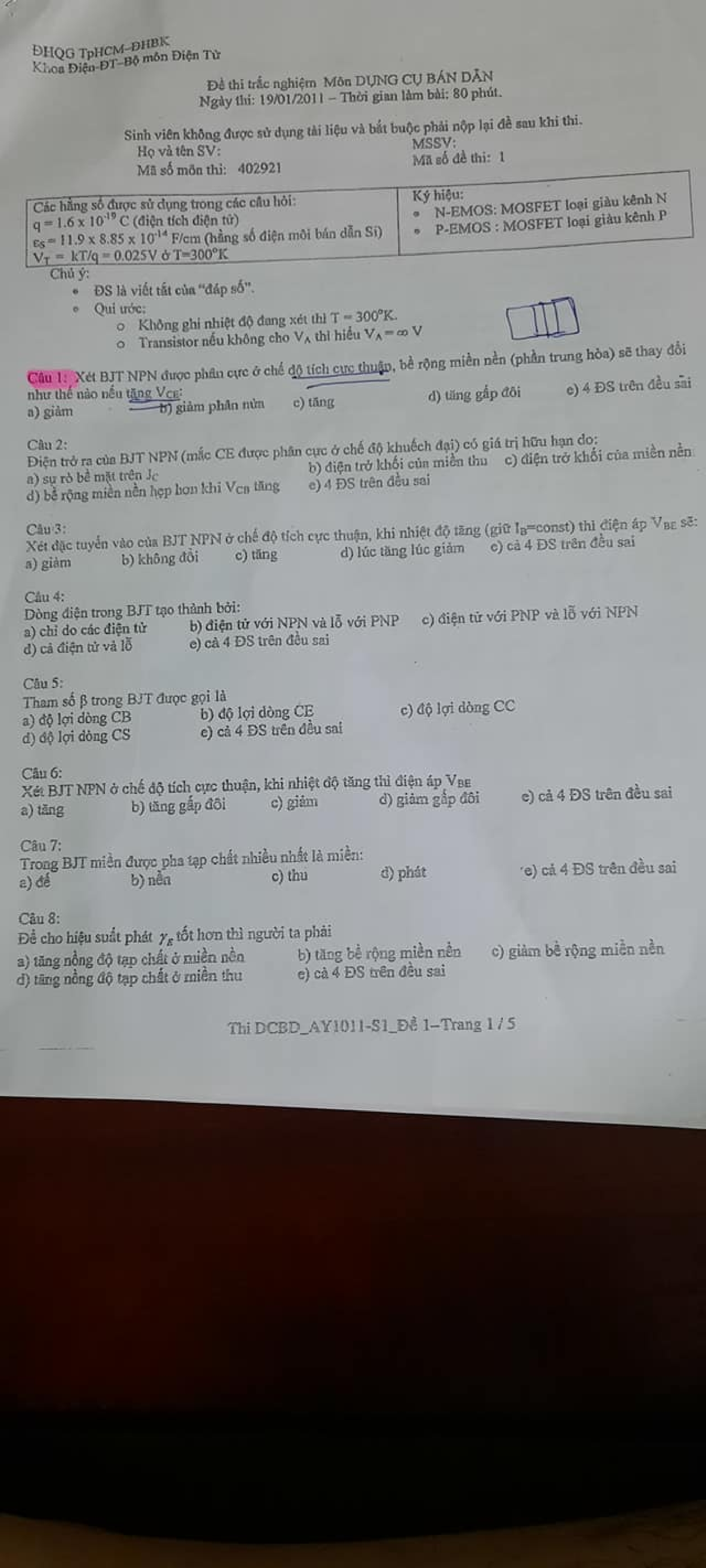 File VLBD - File VLBD - DHQG Khoa mon Dien Tü Dè thi trão nghiém Mon DUNG CU BÁN DAN Ngay thi ...