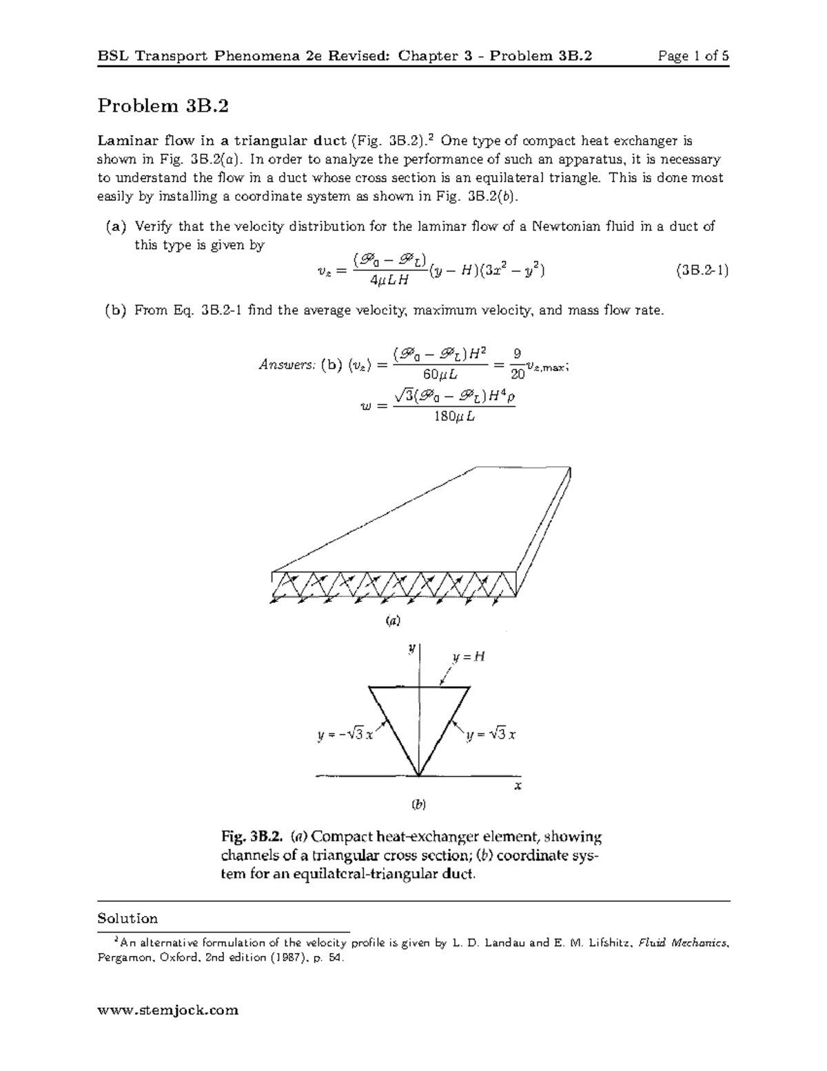 Bsltpch 3p3B2 - Guia ejercicios - Problem 3B. Laminar flow in a triangular duct (Fig. 3B). 2 One ...