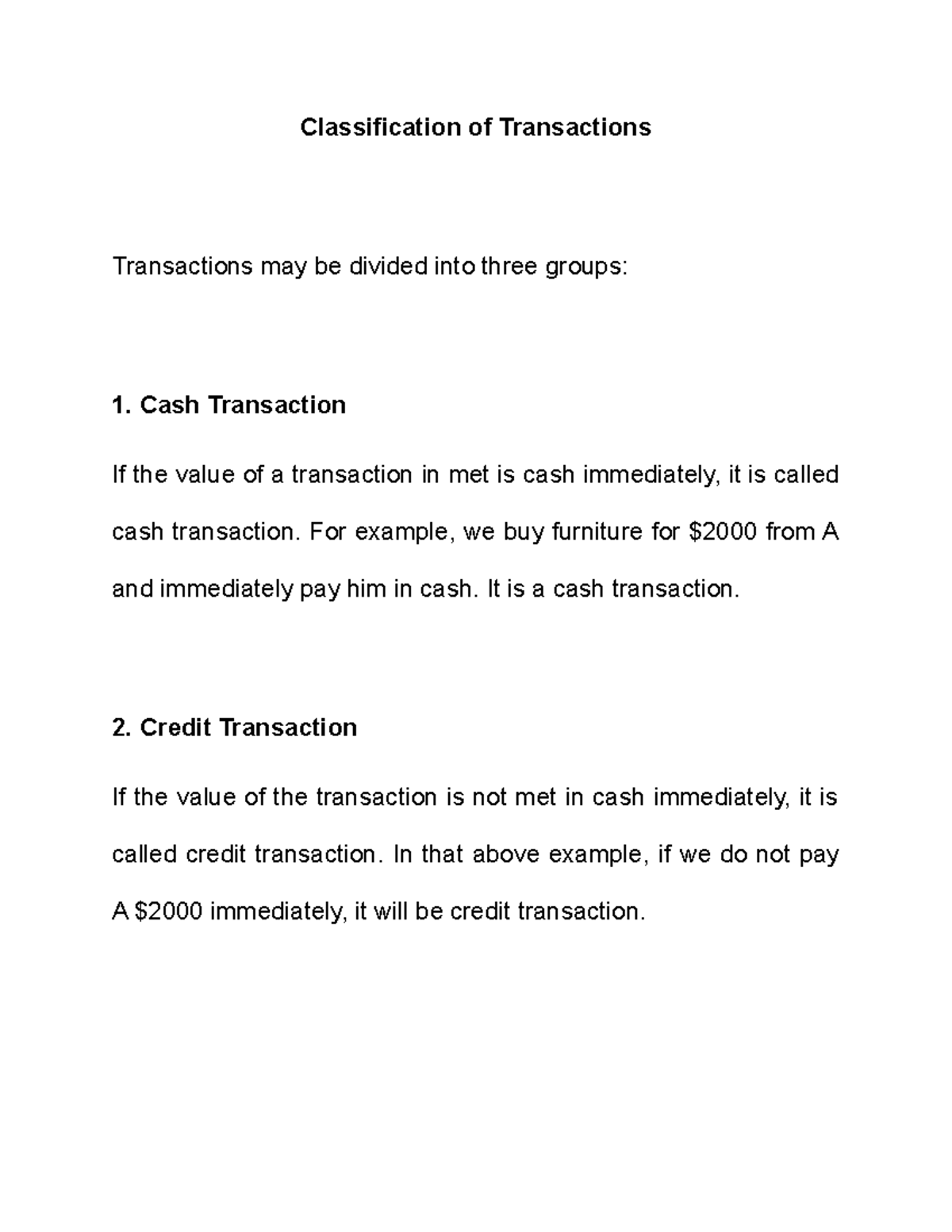Lecture Note In Classification Of Transactions Classification Of