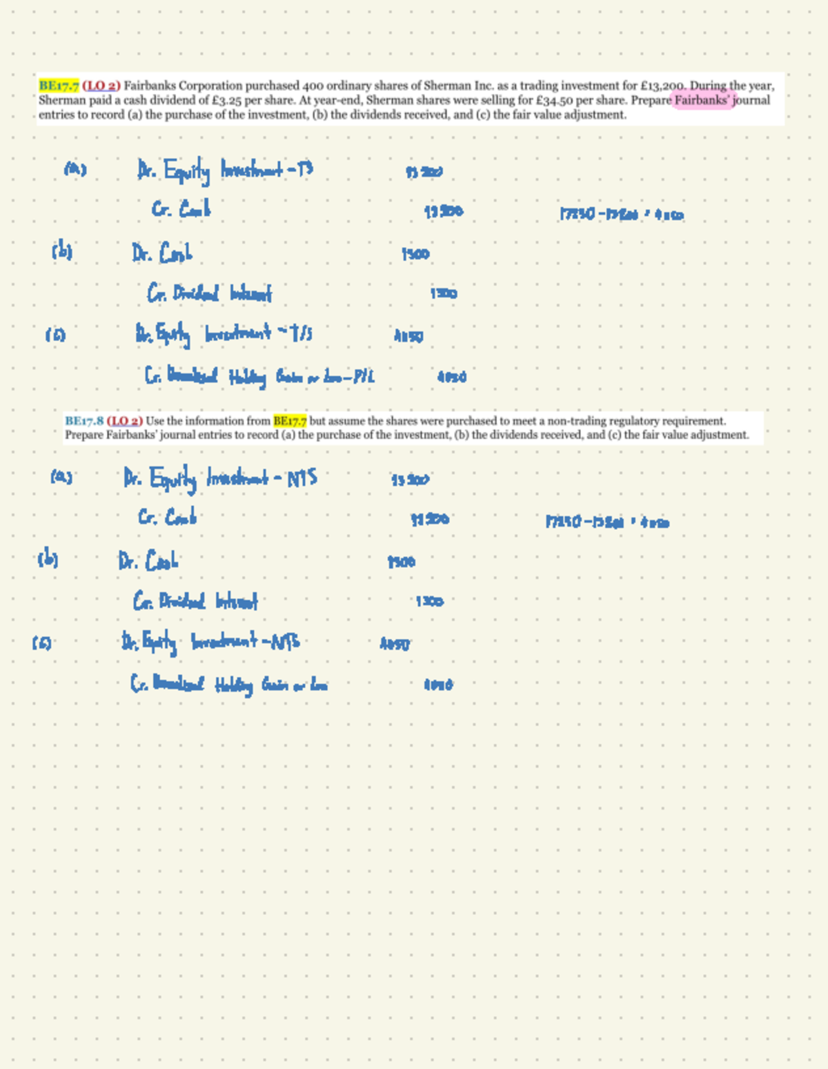 Hw4 - Homework semester 1 - (a) Dr. Equity Investment - TS - Cr. Cash ...