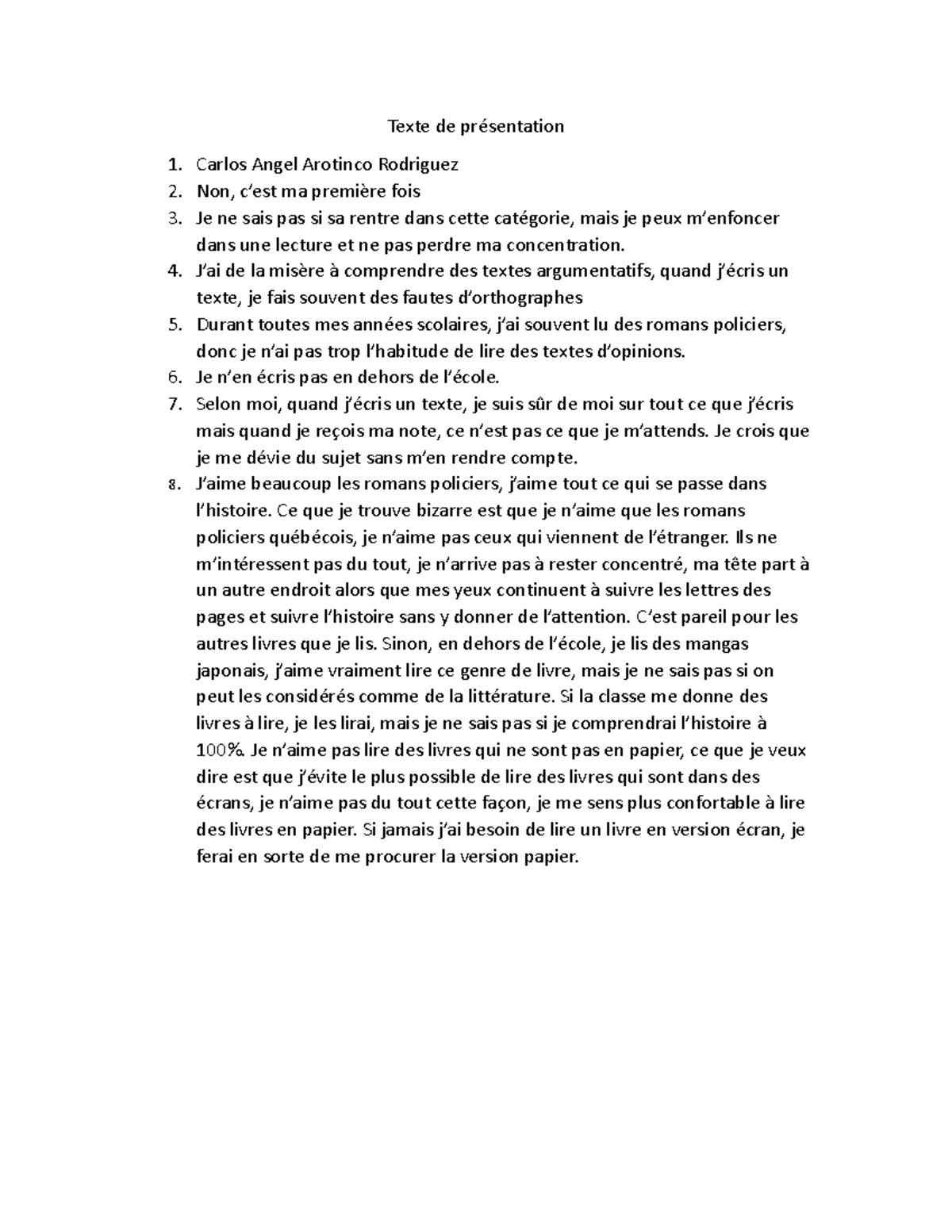 Texte de présentation francais été - Texte de présentation Carlos Angel ...