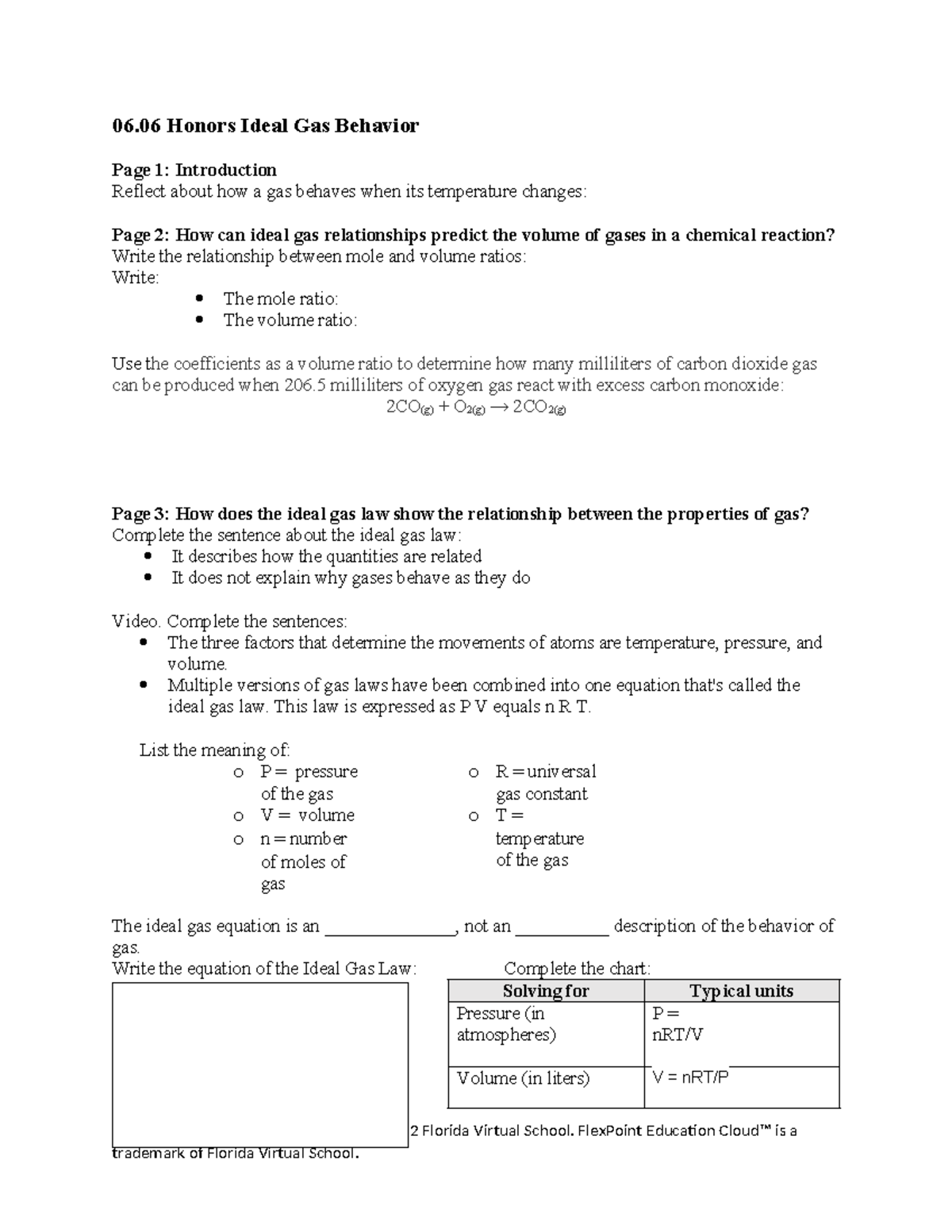 06 06 journal - 06 Honors Ideal Gas Behavior Page 1: Introduction ...