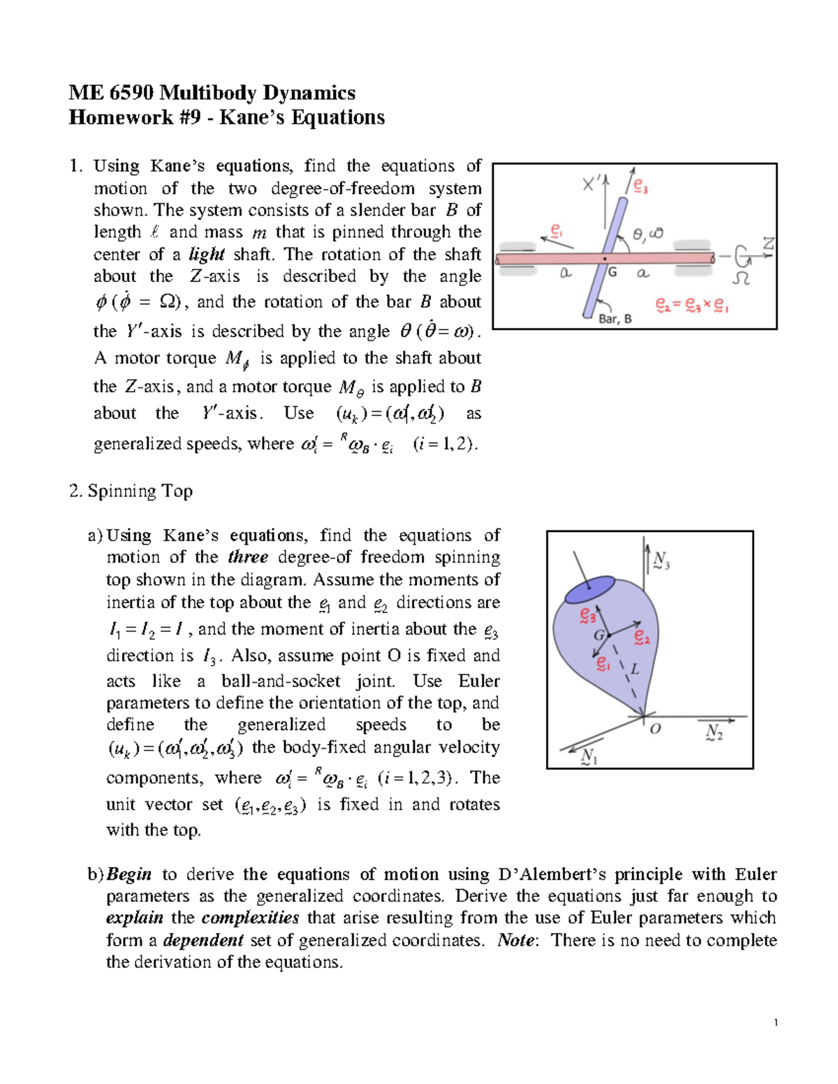 ME6590Homework 09 + solution - ME 6590 Multibody Dynamics Homework #9 ...