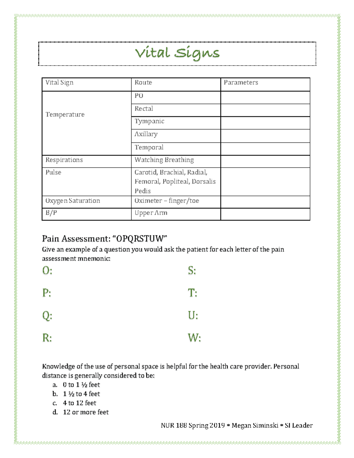 Vital Signs - Lecture notes for specific chapters for nursing ...