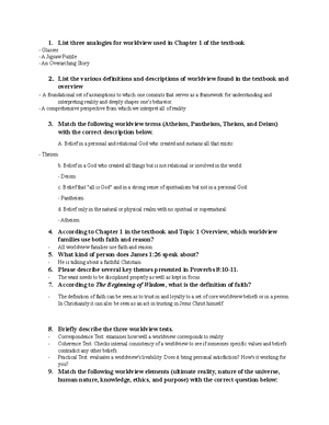 [Solved] Which worldview element listed below deals with the question ...