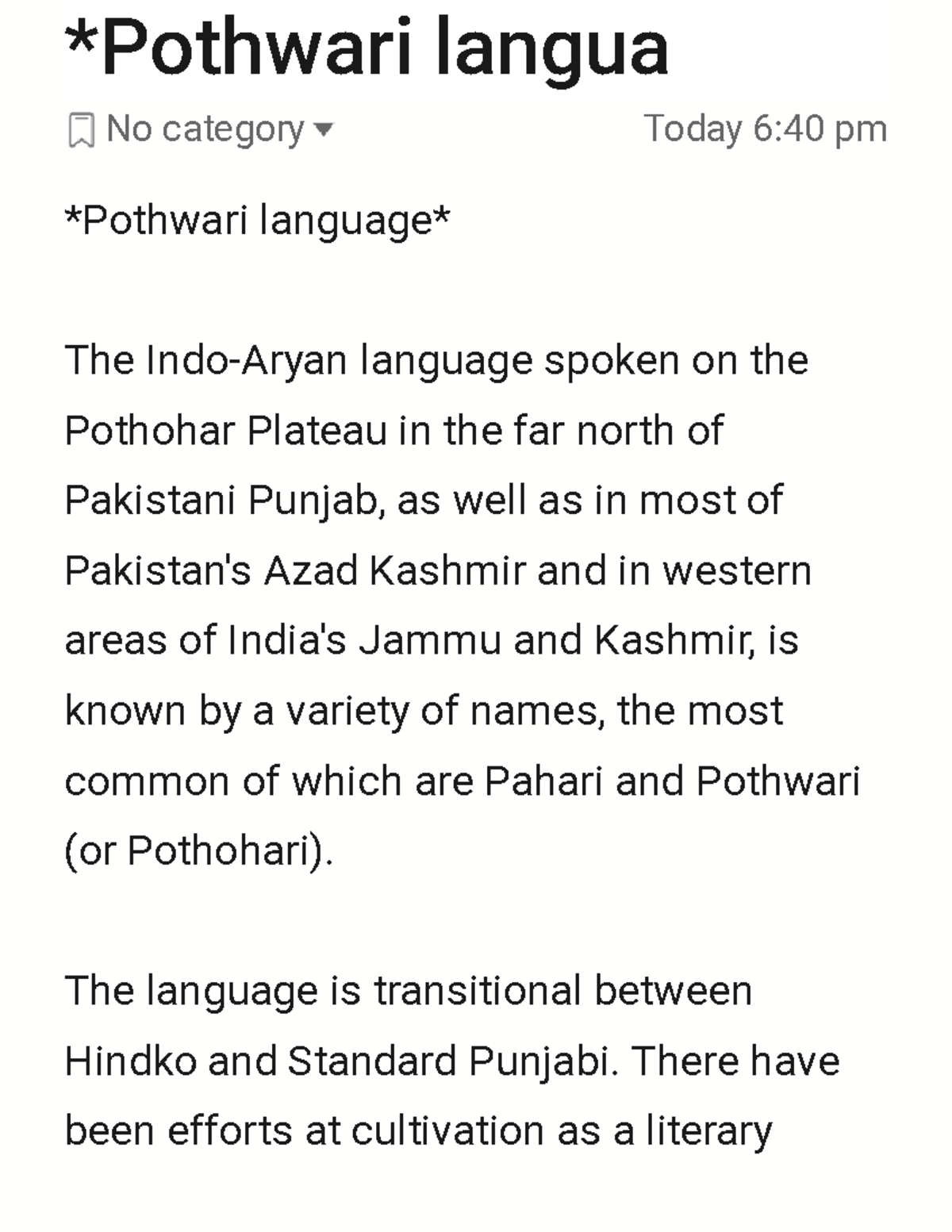 Pothwari language - *Pothwari langua No category Today 6:40 pm Pothwari ...