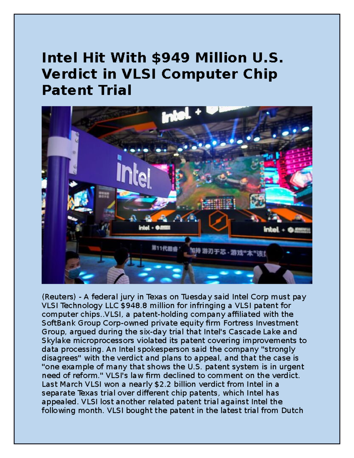 Intelelcual property - ACTIVITY - Intel Hit With $949 Million U ...