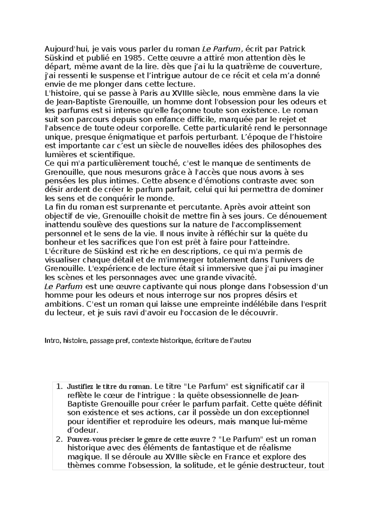 Le Parfum oral - Aujourd'hui, je vais vous parler du roman Le Parfum ...